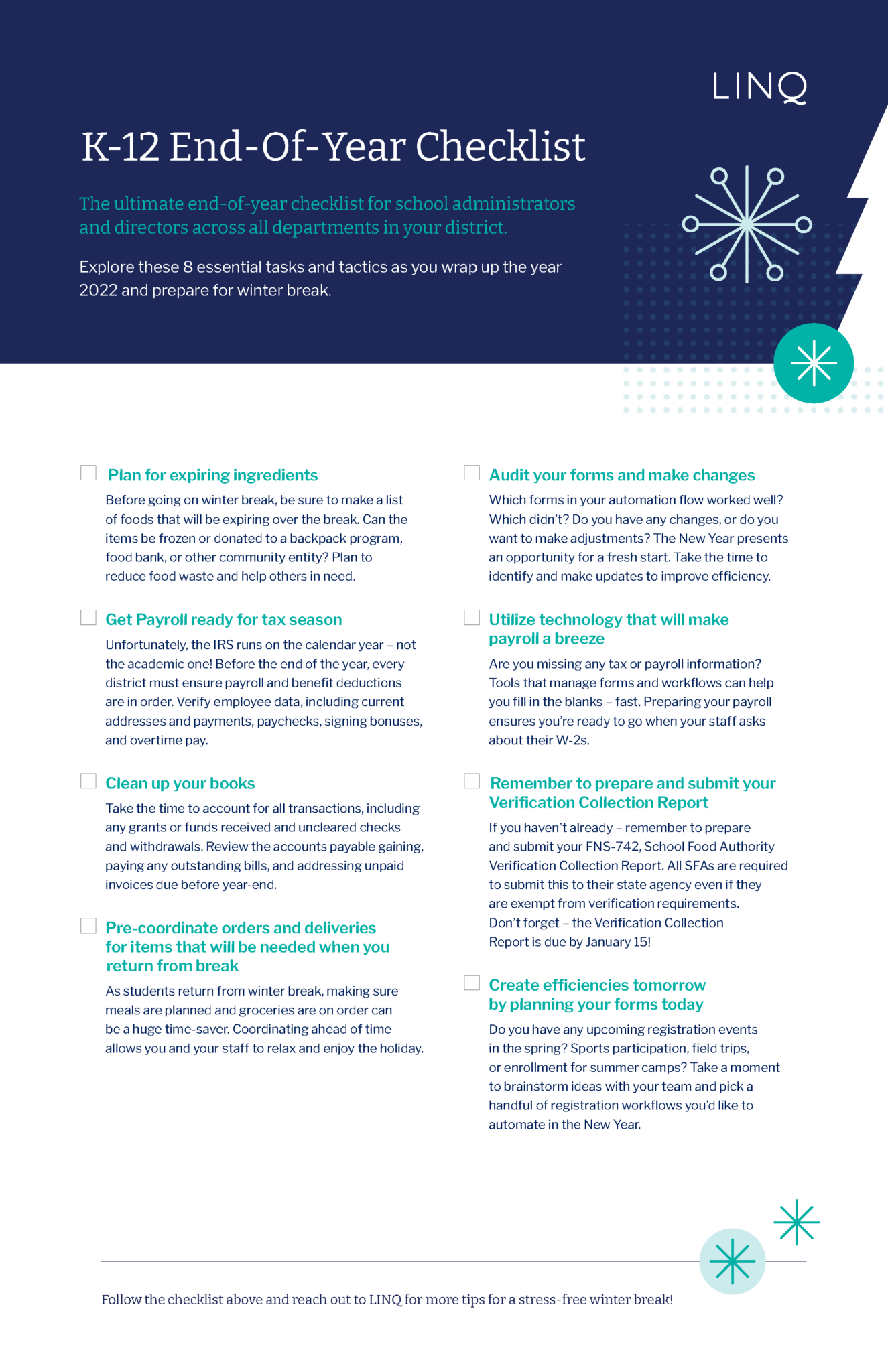 LINQ End of Year Checklist - LINQ | K‑12 Software
